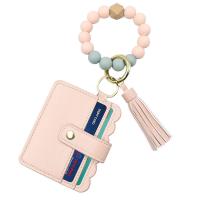 China Artificial Leather Business Card Holder Stylish Ladies Wallet With Keyring Bracelet for sale