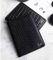 China Black Color Embossed Leather Passport Holders , Travel Ticket Holder For Mens Womens for sale
