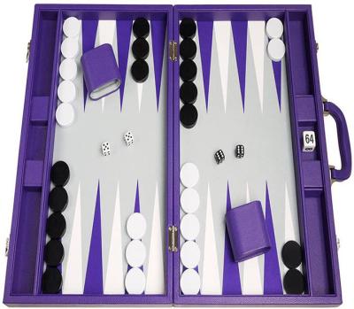 China Purple High End Portable PU Leather Game Boxes Backgammon Board Box Custom Size for sale