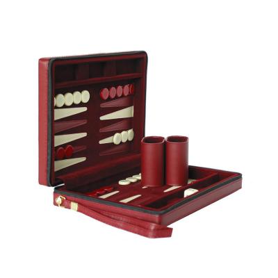 China High End Leather Backgammon Case Custom Design Handmade Zipper Travel Backgammon Set for sale