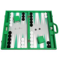 China Handmade Green Leather Travel Backgammon Set Box Portable Custom Color for sale