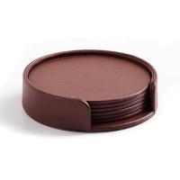China Custom Logo PU Lather Drink Coaters Set Leather Coasters Spill Protection For Table Desk for sale