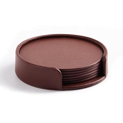 China Custom Logo PU Lather Drink Coaters Set Leather Coasters Spill Protection For Table Desk for sale