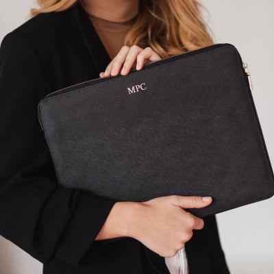 China Custom Size Saffiano Leather Tech Cases 13 14 15 Inch Double Zipper Laptop Case for sale