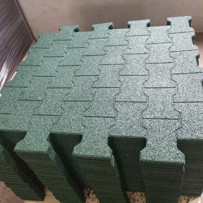 China Green Dog Bone Shaped Mat Anti Slip Recycled Rubber Tiles Outdoor Lightweight for sale