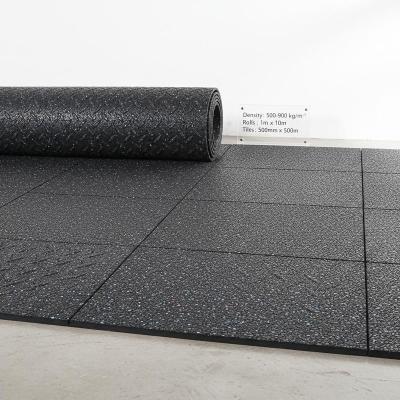 China Textured Sports Rubber Flooring with Density 500 to 900 Kg per Cubic Meter in 1 Meter by 10 Meter Rolls or 500 Millimeter Tiles for sale