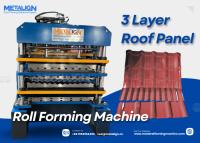 China Three Profile Metal Roofing Roll Forming Machine Line With Hydraulic Cutter for sale