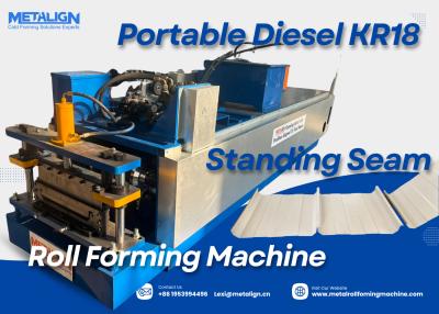China Portable KR18 Standing Seam Roofing Roll Forming Machine With On-Site Diesel Capability and PLC Control for sale