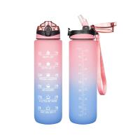 China Portable 32 oz Motivational Water Bottle 1L Frosted Reusable Flip Top for sale