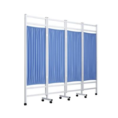 China Medical Stainless Steel Hospital Ward Screen Mobile Folding 4 Panel for sale
