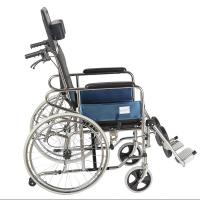 China High Recline Back Folding Manual Commode Wheelchair 150kg Capacity Carbon Steel for sale