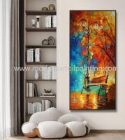 China Street Light Palette Knife Oil Paintings Handpainted On Linen Canvas For Decoration for sale