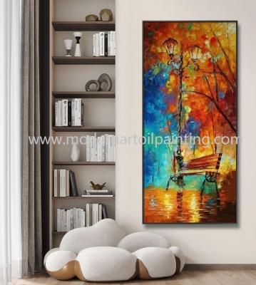 China Street Light Palette Knife Oil Paintings Handpainted On Linen Canvas For Decoration for sale