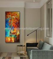 China Street Light Palette Knife Oil Paintings Handpainted On Linen Canvas For Decoration for sale