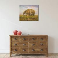 China 100% Handmade Family Elephant Love Oil Paintings on Canvas Cute Animal Wall Art Mural for Home Decoration for sale