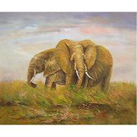 China 100% Handmade Family Elephant Love Oil Paintings on Canvas Cute Animal Wall Art Mural for Home Decoration for sale