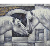 China Modern Horizontal Canvas Horse Painting 100% Handmade Animal Paintings Home Decor Canvas Art for Room Entrance for sale