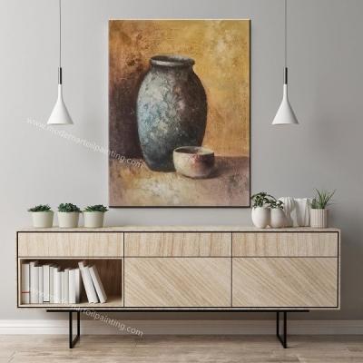 China Handmade Abstract Still Life Oil Painting Two Jars on Canvas For Living Room Wall Art Home Dec for sale