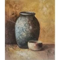 China Handmade Abstract Still Life Oil Painting Two Jars on Canvas For Living Room Wall Art Home Dec for sale