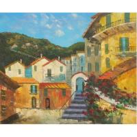 China Mediterranean Sea Garden Oil Painting on Canvas for Home Decor Europeanism Landscape Wall Art for Dining Room Decoration for sale