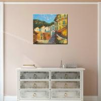 China Mediterranean Sea Garden Oil Painting on Canvas for Home Decor Europeanism Landscape Wall Art for Dining Room Decoration for sale