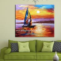 China Impressionism Sunrise Seascape Oil Paintings Palette Knife Sailboat Flexible for sale