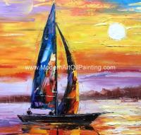 China Impressionism Sunrise Seascape Oil Paintings Palette Knife Sailboat Flexible for sale