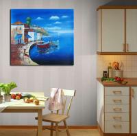 China Framed Seascape Mediterranean Oil Painting Canvas Handmade By Palette Knife for sale