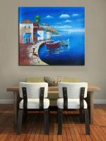 China Framed Seascape Mediterranean Oil Painting Canvas Handmade By Palette Knife for sale