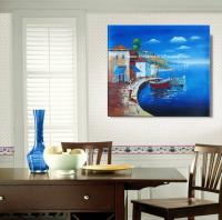 China Framed Seascape Mediterranean Oil Painting Canvas Handmade By Palette Knife for sale