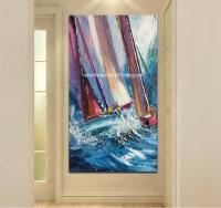 China Abstract Palette Knife Sailing Boats Paintings, Hand Painted Thick Oil Canvas Art for sale