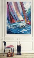China Abstract Palette Knife Sailing Boats Paintings, Hand Painted Thick Oil Canvas Art for sale