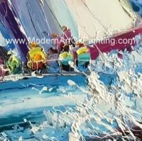 China Abstract Palette Knife Sailing Boats Paintings, Hand Painted Thick Oil Canvas Art for sale