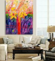 China Flower Framed Abstract Oil Painting  Handmade By Acrylic On Canvas Custom Size for sale