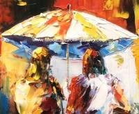 China Framed Palette Knife Oil Painting On Canvas , Abstract Art Paintings Umbrella Girls for sale