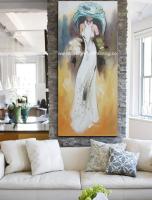 China Canvas Modern Art Oil Painting Lady In White Dress Covered With Thin Plastic Layer for sale