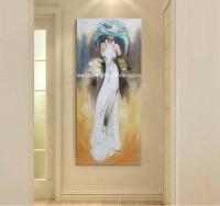 China Canvas Modern Art Oil Painting Lady In White Dress Covered With Thin Plastic Layer for sale