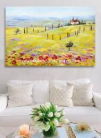 China Modern Abstract Landscape Oil Painting Yellow Red Tuscany Village Companies Decor for sale