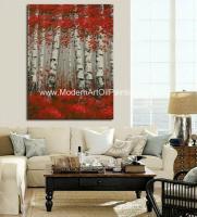 China Hand Painted Modern Art Oil Painting Brich Forest , Abstract Landscape Painting for sale