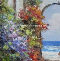 China Palette Knife Seaside Town Oil Painting Hand Painted Landscape Painting On Canvas for sale