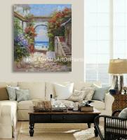 China Palette Knife Seaside Town Oil Painting Hand Painted Landscape Painting On Canvas for sale