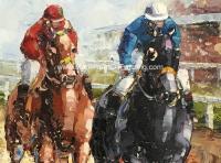 China Abstract Palette Knife Oil Painting On Canvas  / Horses Running  Sports Art Painting for sale