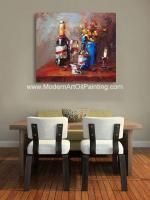 China Thick Oil Palette Knife Oil Painting , Still Life Art Painting Abstract Wine Bottle for sale