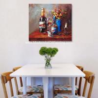 China Thick Oil Palette Knife Oil Painting , Still Life Art Painting Abstract Wine Bottle for sale