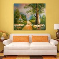 China Green Palette Knife Landscape Painting Cottages Abstract Scenery Art Environmental for sale