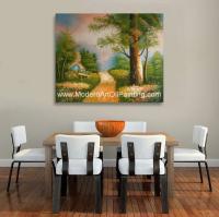 China Green Palette Knife Landscape Painting Cottages Abstract Scenery Art Environmental for sale