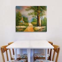 China Green Palette Knife Landscape Painting Cottages Abstract Scenery Art Environmental for sale