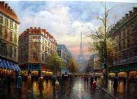 China Thick Oil Colorful Paris Painting , Impressionism Wall Art Paris Street Living Room Deco for sale