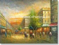 China Framed Paris Oil Painting Eiffel Tower Paris Street Eco-Friendly For Leisure Clubs for sale