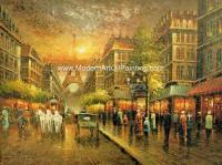 China Framed Paris Oil Painting Eiffel Tower Paris Street Eco-Friendly For Leisure Clubs for sale